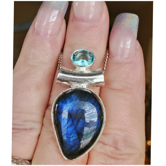Jewelry | Genuine Canadian Labradorite Blue Topaz Pendant | Poshmark